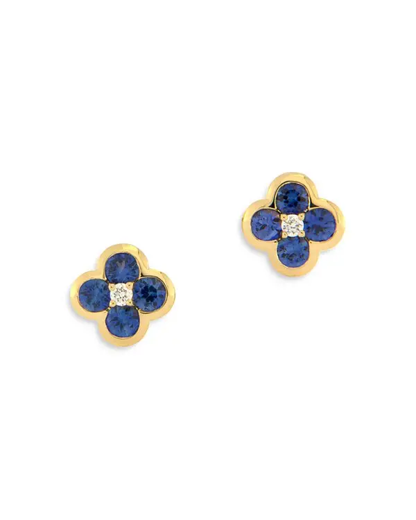 Bloomingdale'S Sapphire And Diamond Clover Stud Earrings