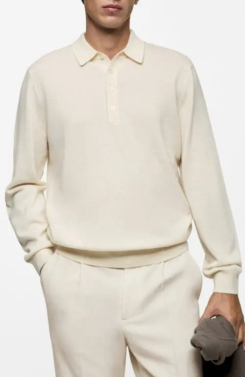 Mango Cashmere Polo Sweater - Ecru