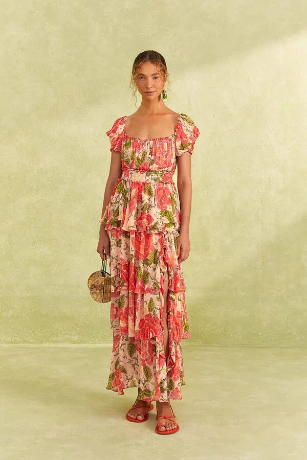 knee length dresses for ladies Farm Rio Floral Off The Shoulder Long Sleeve Maxi Dress in Black at Nordstrom, Size Medium main image 0