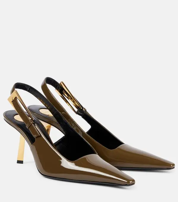 Saint Laurent Lee 75 Patent Leather Slingback Pumps - Brown