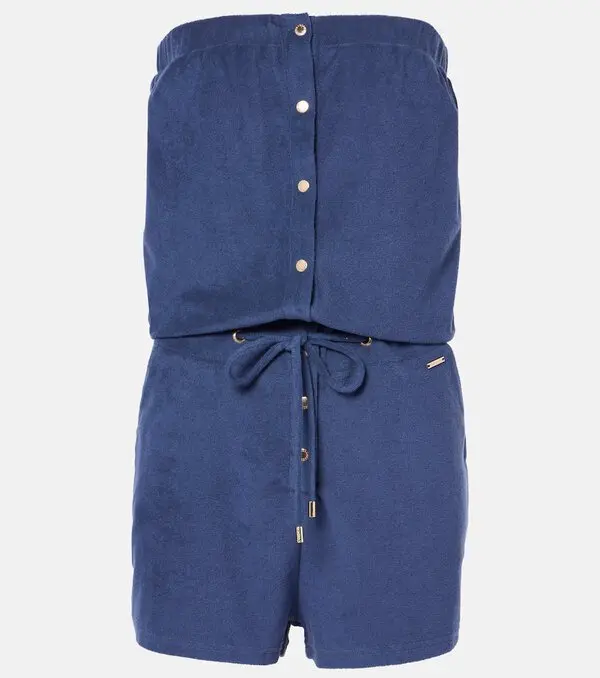 Melissa Odabash Naomi Cotton-blend Terry Romper - Blue