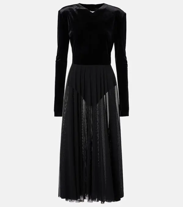 Norma Kamali Velvet And Mesh Midi Dress