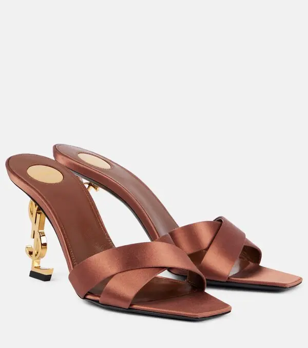 Saint Laurent Opyum 85 Satin Mules - Brown