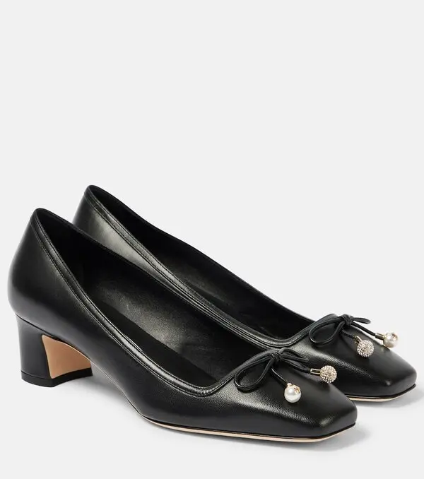 JIMMY CHOO Elme 45 Embellished Leather Pumps - Black