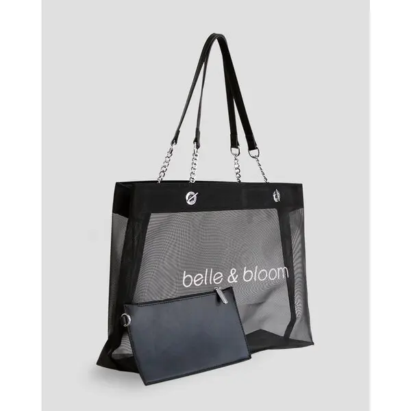 BELLE & BLOOM Mesh Tote Bag With Pouch - Black/pink