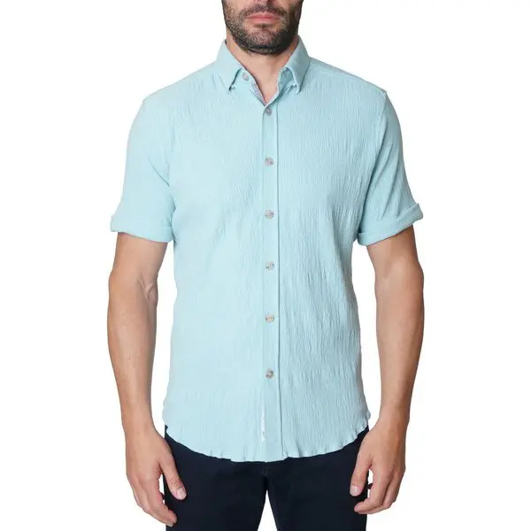 Robert Graham Hammond Short Sleeve Knit Button-up Shirt - Light Blue