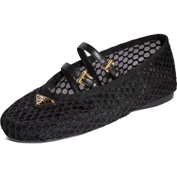 Prada Mesh Mary Jane Ballerina Flat - Nero