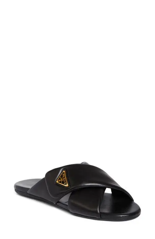 Prada Logo Crisscross Slide Sandal - Nero