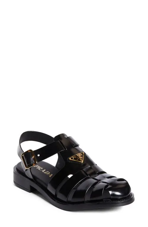 Prada Logo Fisherman Sandal - Nero