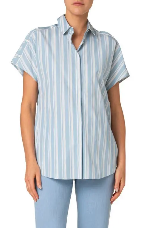 Akris Stripe Cap Sleeve Button-up Shirt