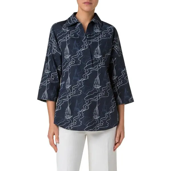 Akris Sailboat Print Poplin Tunic