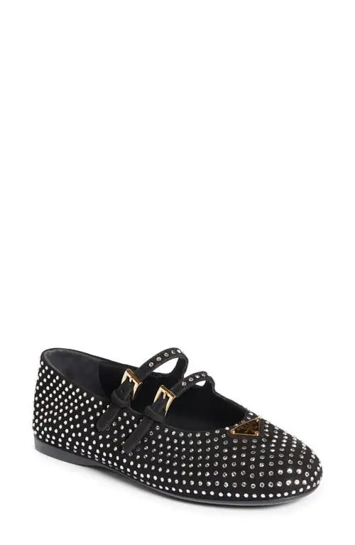 Prada Ballerine Crystal Mary Jane Flat - Cristal