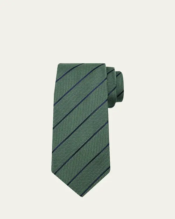 Charvet Wide Textured Stripe Neck Tie - Green Medium