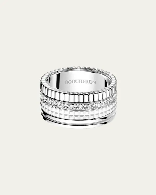 Boucheron 18k Large Quatre Double Ring With Diamonds - White Gold