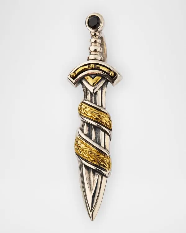 Konstantino Sterling Silver And Sword Pendant With Black Spinel