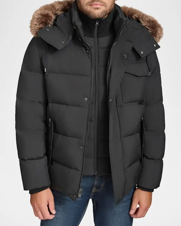 Andrew Marc Boudin Quilted Down Jacket With Faux Fur Trim - Black