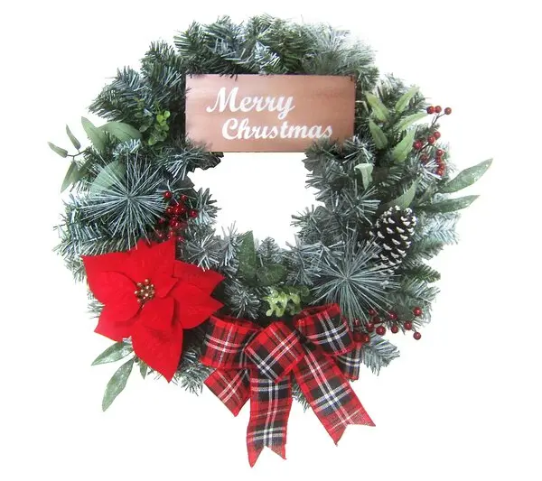 FRASER HILL FARM 24-in. Christmas Wreath With A Poinsettia Blo
