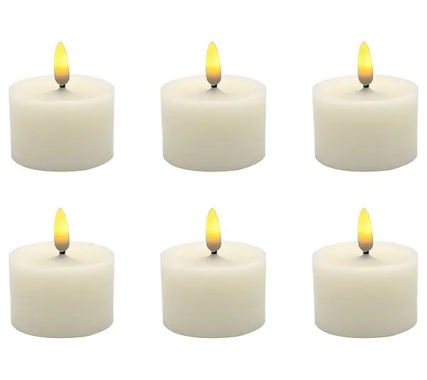 LUMABASE Battery Operated 3d Wick Flame Wax Can Dles- Set Of 6