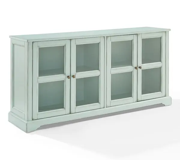 CROSLEY Holbrook Glass Door Sideboard Distressed Seafoa M Blue
