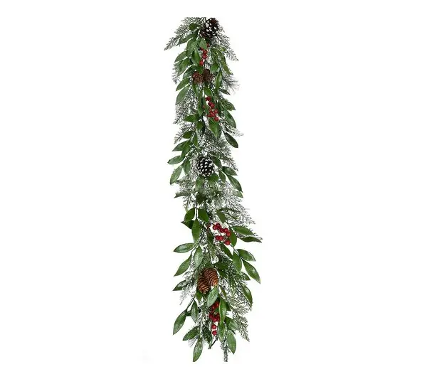 FRASER HILL FARM 9-ft. Mixed Leaf Decorative Ga Rland With Pine