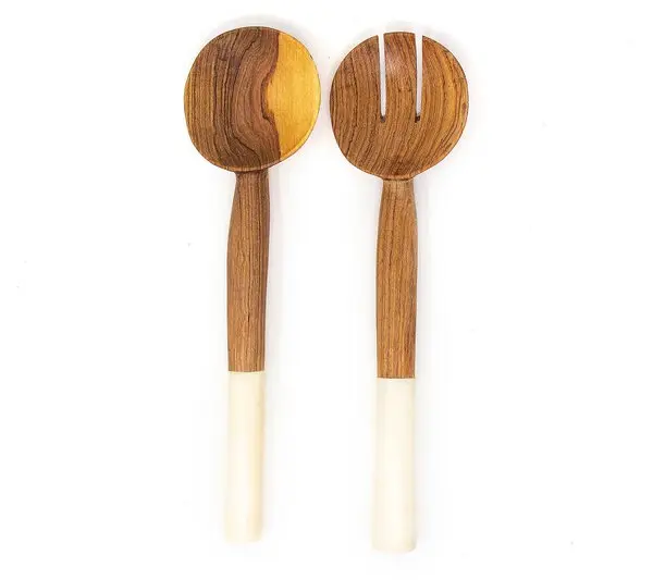GLOBAL CRAFTS Olive Wood Salad Servers With Bon E Handles
