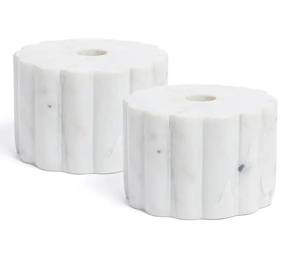 OVERANDBACK Over&back Set Of 2 100% Marble Ribbed Candle Ho Lders