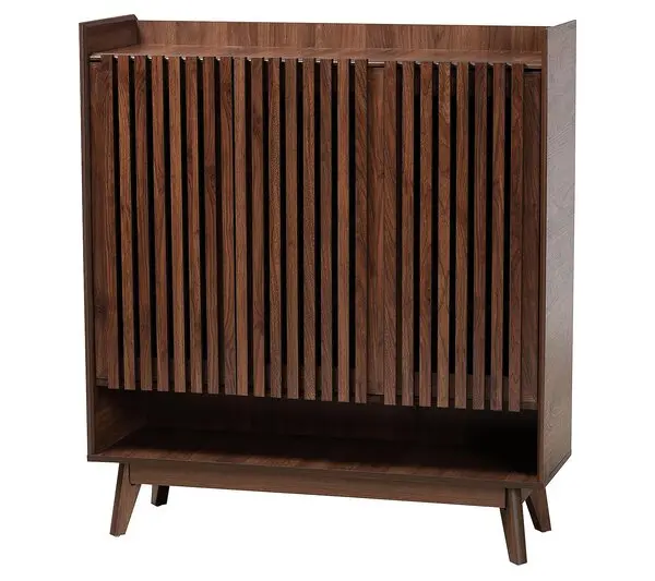 BAXTON STUDIO Delaire Walnut Brown Wood Shoe Ca Binet