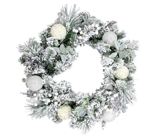 FRASER HILL FARM 24-in. Christmas Snow Covered Wreath With Gli