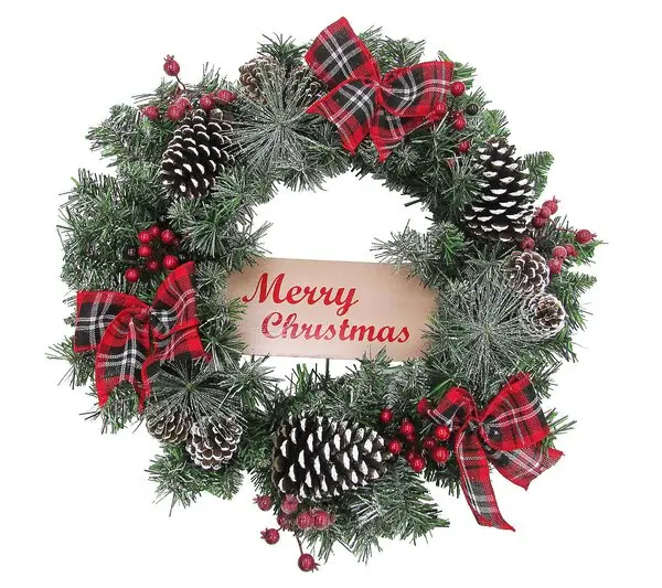 FRASER HILL FARM 24-in. Christmas Frosted Wreat H With Pinecone
