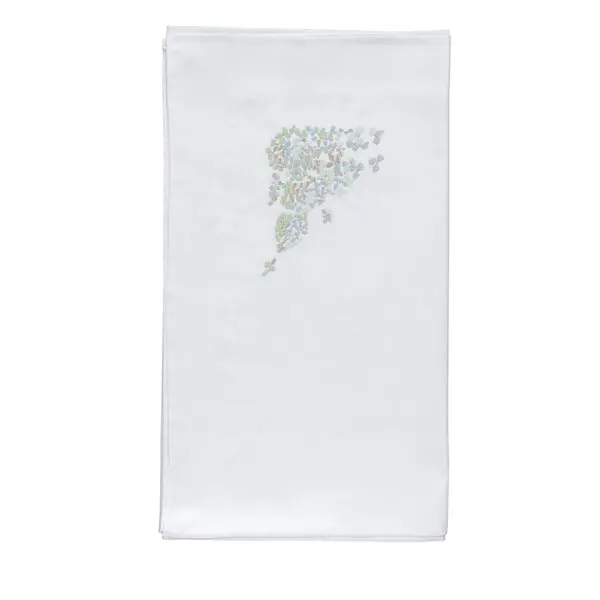 DEA LUXURY LINENS Dea Palm Beach Ibla Embroidered Sateen Flat Sheet, Queen - White/aqua