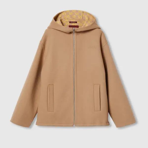 Gucci Embroidered Wool And Silk Hooded Jacket - Beige