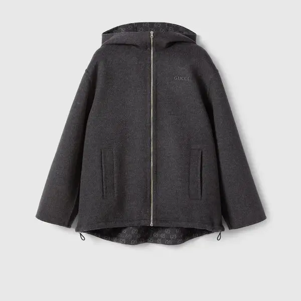 Gucci Embroidered Wool And Silk Hooded Jacket - Grey