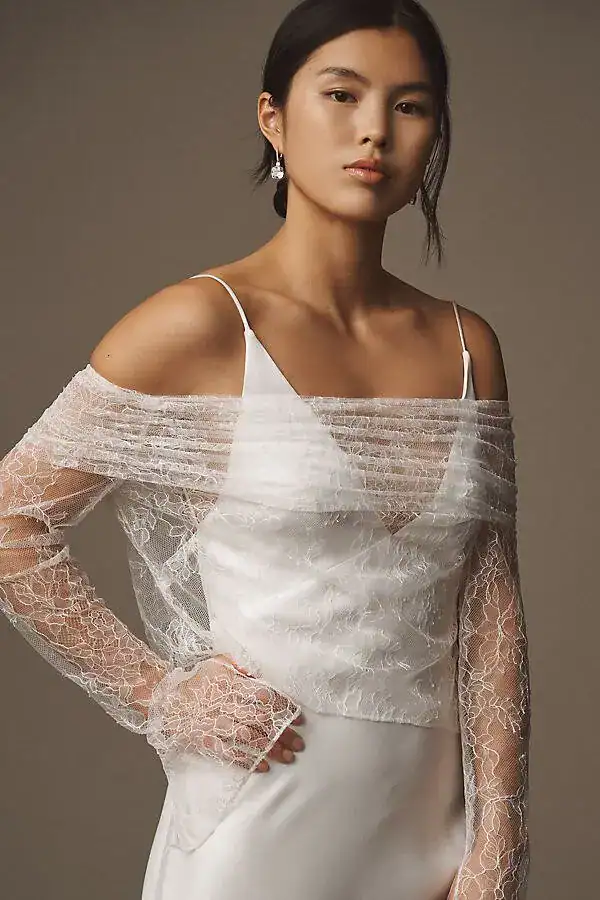 knee length dresses for ladies Roseline French lace topper cover up in ivory