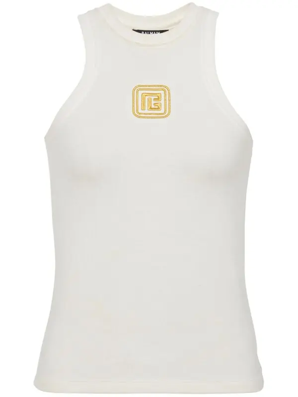 Balmain Embroidered Tank Top - White