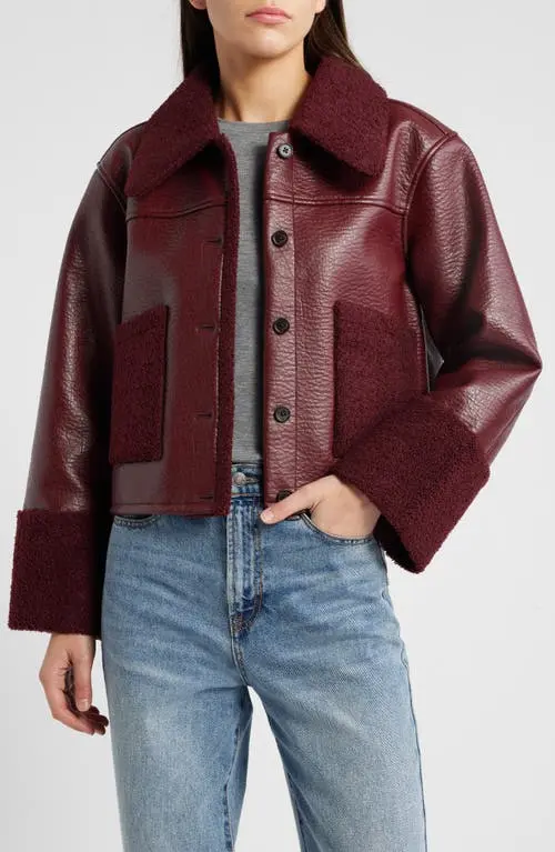 Rails Dria Faux Leather & Faux Shearling Jacket - Maroon Shearling