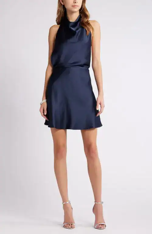 navy blue mini dress satin Ellie Navy Strapless Mini Dress - US 12 main image 0