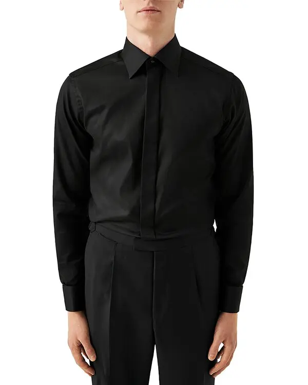 Eton Slim Fit Twill Fly Front Formal Shirt - Black