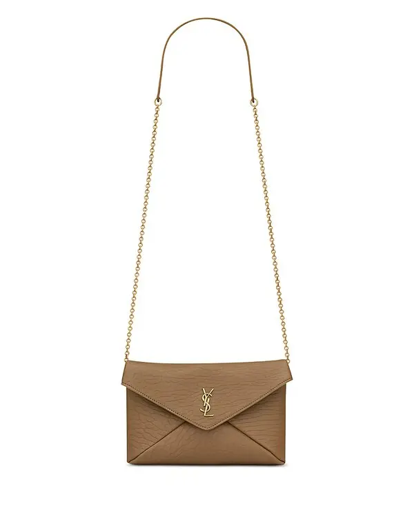 Saint Laurent Cassandre Chain Pouch - Dark Cork Lambskin/gold