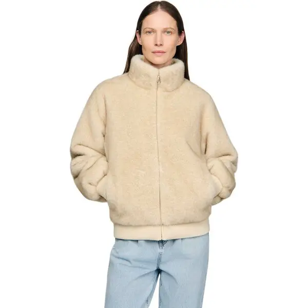 Sandro Faux Fur Jacket - Beige