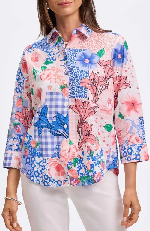 Foxcroft June Mixed Print Cotton Button-up Shirt
