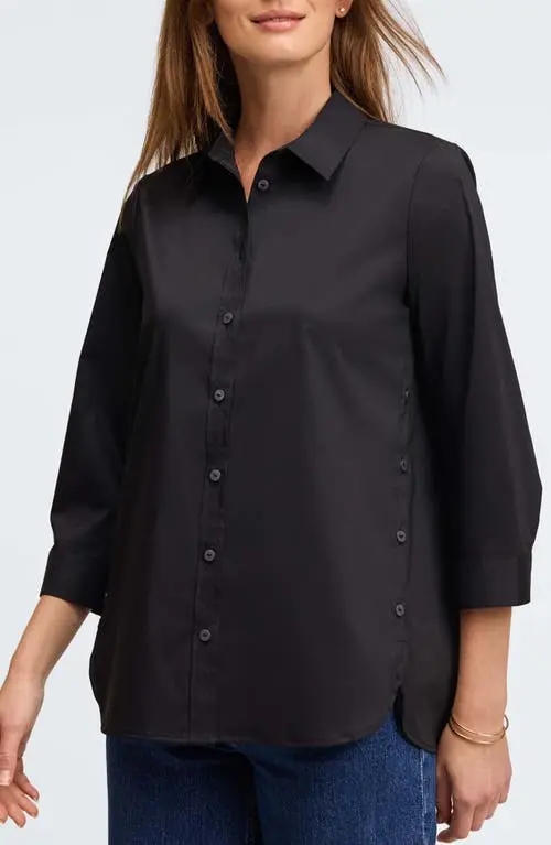 Foxcroft Juliet Three-quarter Sleeve Button-up Shirt - Black