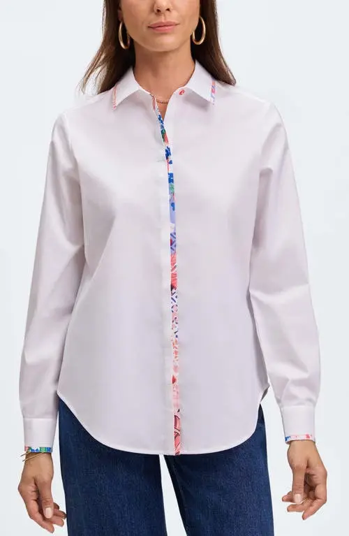 Foxcroft Charlie Floral Trim Shirt - White