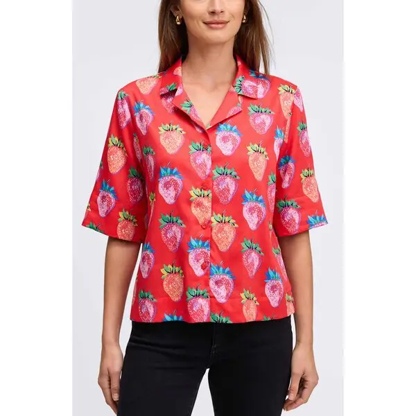 Foxcroft Quinn Strawberry Print Shirt