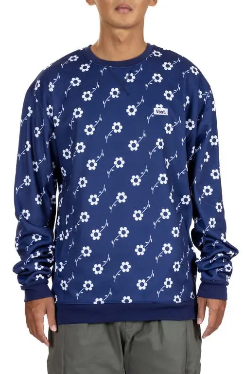 VAST Floral Print Recycled Polyester Sweatshirt - Navy