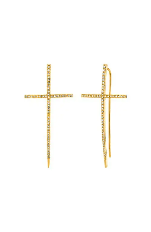 Sheryl Lowe Diamond Cross Spike Earrings - 14kt Yellow Gold