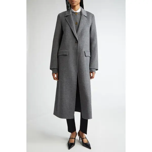 TOTÊME One-button Double Face Wool Long Coat - Mid Grey Melange