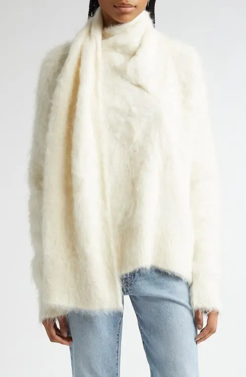 TOTÊME Draped Scarf Alpaca Blend Funnel Neck Sweater - Ivory