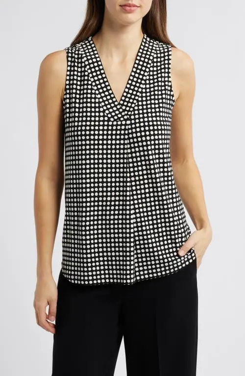 Anne Klein Polka Dot Pleat Front Shell - Anne Black/ White