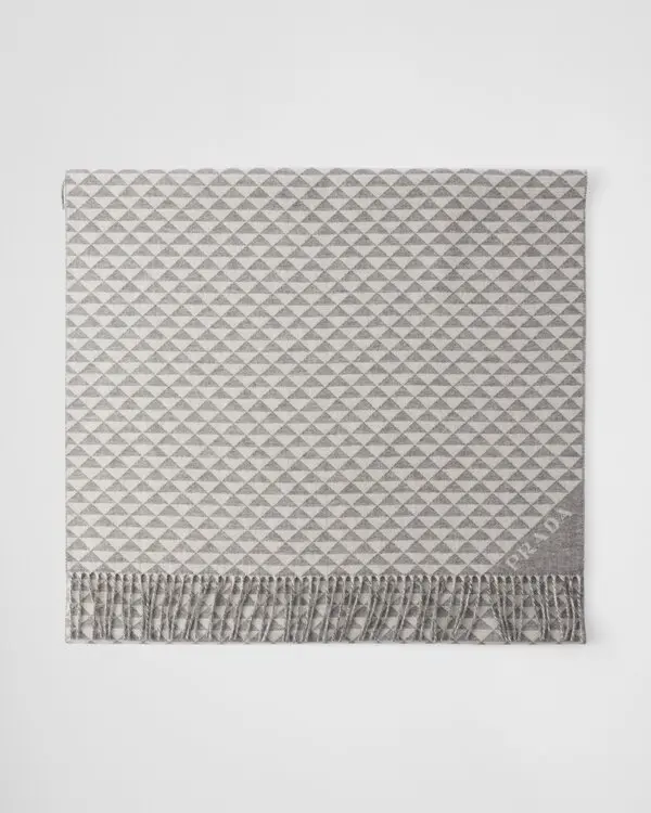 Prada Symbole Double Wool And Cashmere Stole - Gray/white