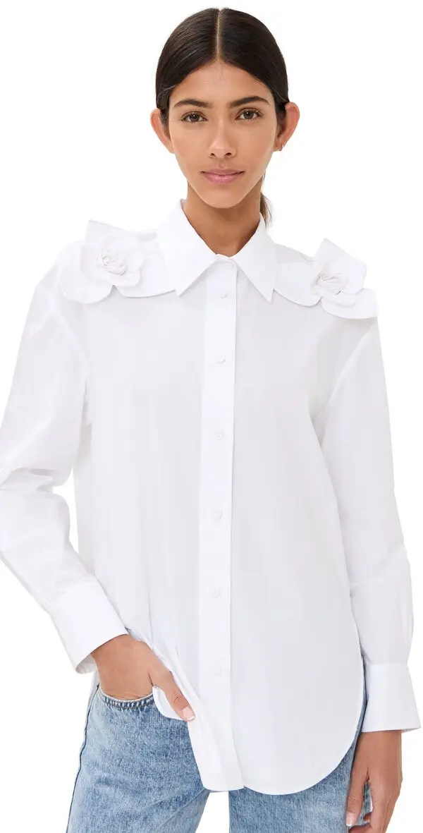 AKNVAS Flor Cotton Poplin Button-down - Ivory Poplin